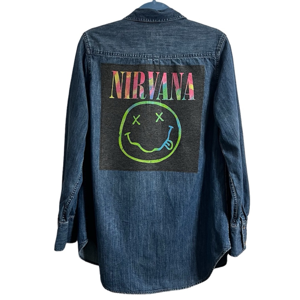 Nirvana Tie Dye Smiley Face Band Upcycled Graphic Top - Gem